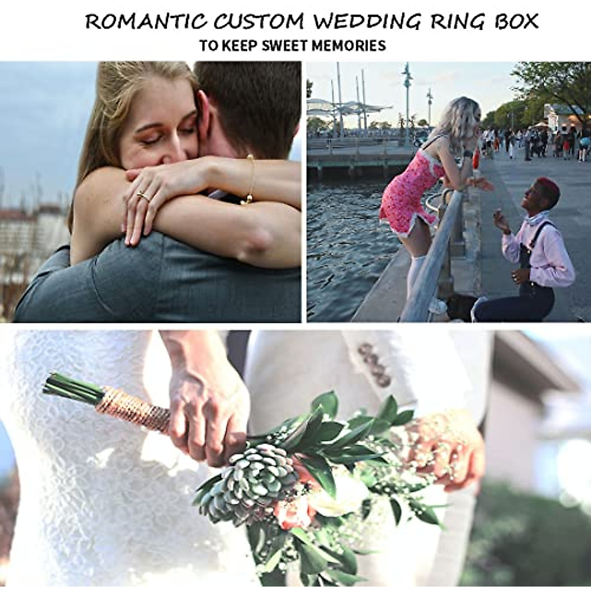 Wood Double Ring Box for Wedding Ceremony - Engraved Wooden Ring Holder for 2 Rings Engagement Proposal Wedding Ceremony Ring Bearer Box