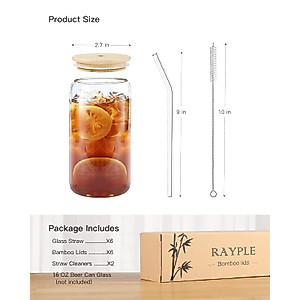 6 Pack Bamboo Lids for Glass Cups, Fit for 16oz 20oz Beer Can Glass and Regular Mouth Mason Jars, Natural Bamboo Lids with Straw Hole