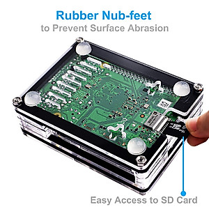 Miuzei Case for Raspberry Pi 4 with Fan, 3A USB-C Power Supply, 1.5M Micro HDMI Cable, HDMI-Micro HDMI Adapter, 4 Aluminum Heat Sinks, USB Card Reader (Raspberry Pi 4 Not Included