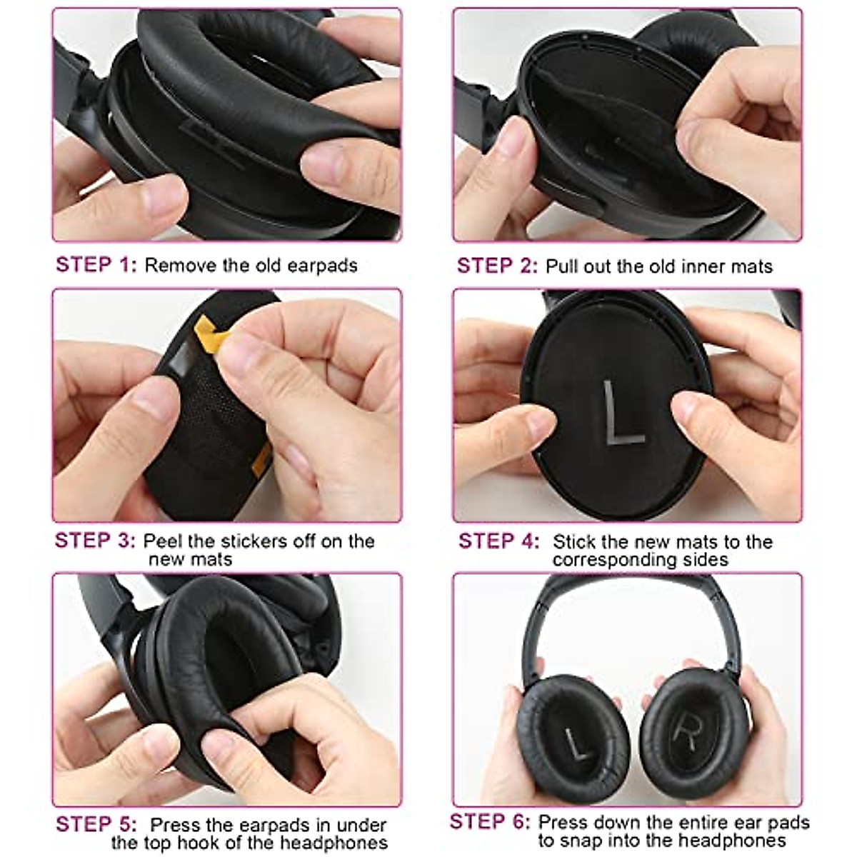 Earpads for Bose QuietComfort 45 QC45 QC35 ii QC35 Professional Headphones Ear Cushions Replacement Ear Pads Padding with Noise Cancelling Lambskin Leather Memory Foam Black