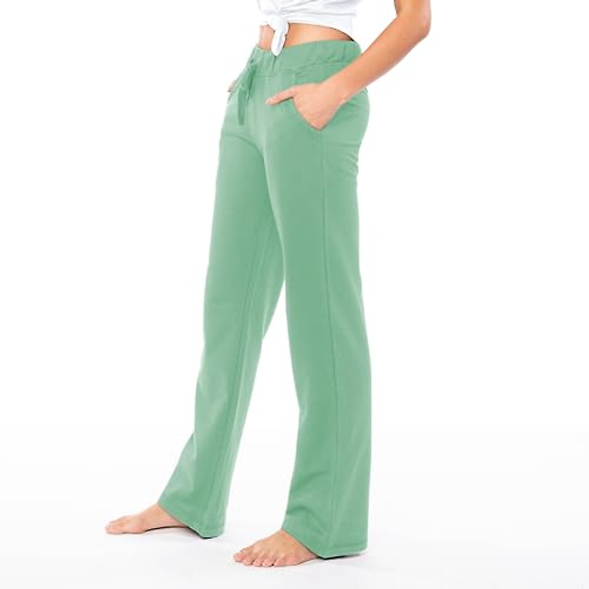 Sexy Basics Women's 2 Pack Ultra Soft French Terry Cotton Drawstring Yoga Lounge Long Pants (2 Pack- Heather Mint/Powder Blue, Small)