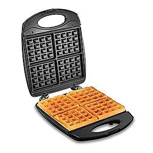 Hamilton Beach Non-Stick Belgian Waffle Maker with Indicator Lights, Makes 4 4" x 5" Mini Waffles, Hashbrowns or Keto Chaffles at Once, Compact Design for Easy Storage, Black & Stainless Steel (26020)