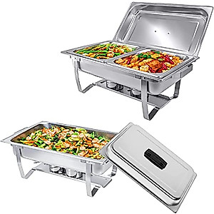 Valgus 2-Pack 8QT Stainless Steel Chafing Dish Buffet Chafer Set with Foldable Frame Water Trays, 2 Full Size, 4 Half Food Pans for Wedding, Parties, Banquet, Catering Events