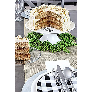 AuldHome Rustic White Cake Stand, Farmhouse Enamelware Round Pedestal Cake Stand, Distressed Vintage Style