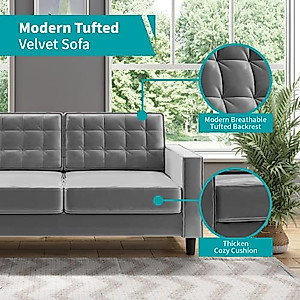 BALUS 63" W Velvet Loveseat Sofa, Mid-Century Modern Loveseats Couch Furniture for Living Room, Upholstered Love Seats 2-Seater Living Room, Bedroom, Apartment and Small Space (Grey)