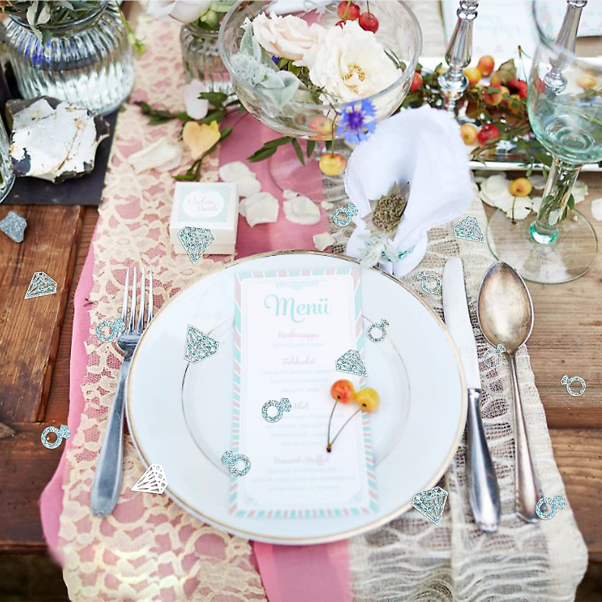 URROMA Wedding Decorations for Tables, Glitter Diamond Confetti Engagement Party Decorations Table Confetti for Bridal Shower Bachelorette Birthday Decorations, Silver