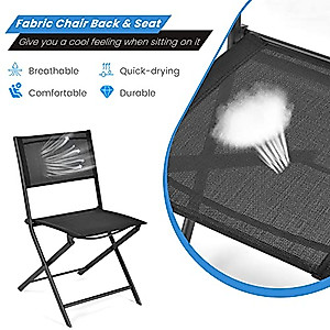 Tangkula Patio Folding Chairs Set of 4, Outdoor Portable Camping Chairs with Breathable Fabric Backrest & Seat, Heavy Duty Steel Dining Chairs Sling Chairs for Poolside, Yard, Garden, Deck, Lawn