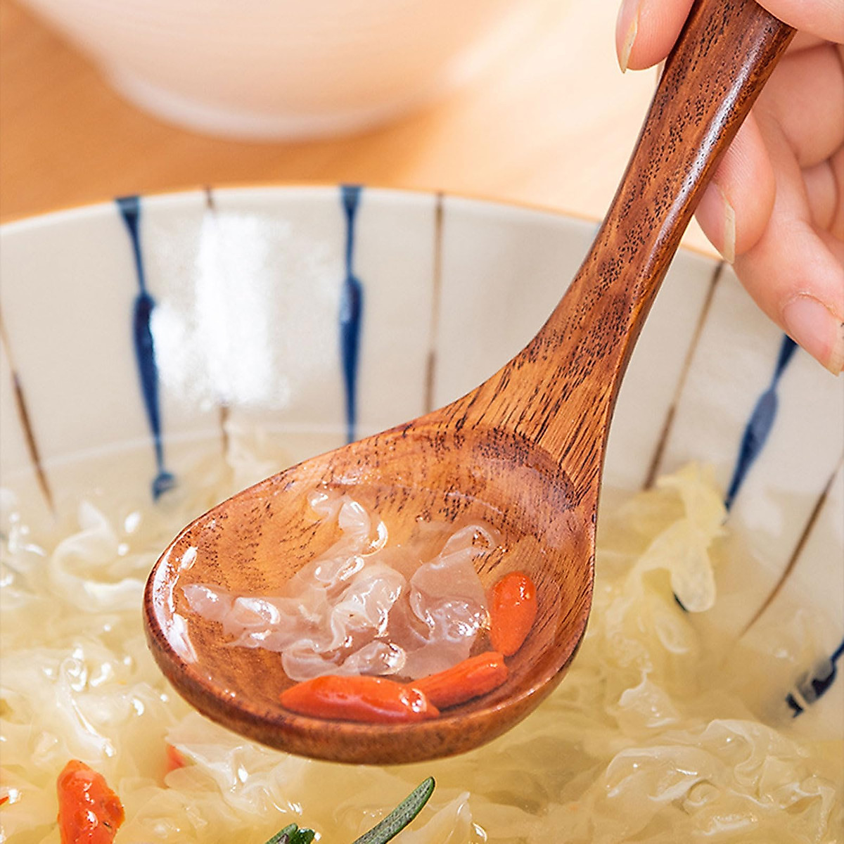 Soup Spoon Natural Japanese Wooden Soup Porridge Ramen Rice Long Handle Spoon Cutlery Suitable For Family Restaurant Ramen Rice Long Handle Spoon