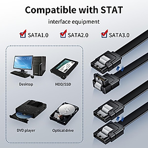ELIATER 6 Pack SATA Cable, Straight SATA III 6Gbps HDD SDD Data Cable with Locking Latch for SATA HDD, SSD, CD Driver, CD Writer, 16-Inch