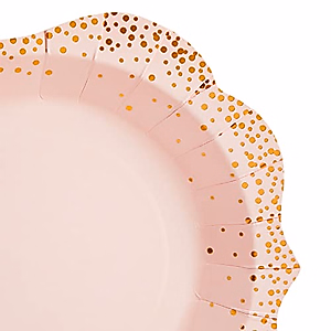 24-Pack Pink Disposable Serving Trays, Gold Foil Polka Dotted Party Platters for Wedding, Birthday, Tea Party, Brunch Decorations, Table Centerpiece, Home Decor (9x13 in)