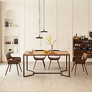 ARTPLAN Leather Dining Arm Chair,Set of 2,Mid Century Modern Accent Chair,Upholstery Small Chair with Wood Legs no Wheels for Bedroom,Side,Corner