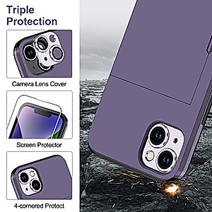 SAMONPOW for iPhone 14 Case with Screen Protector & Camera Cover 4-in-1 Full Body Hybrid iPhone 14 Case Wallet Card Slot Holder Shockproof Bumper Armor Protective Case for iPhone 14 for Women Men