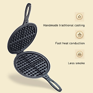 Professional 8-inch Cast Iron Waffle Maker Stove Top | Thickened Body, Quick Heating, Non-Coated Surface | Rustic Round Cast Iron Waffle Iron