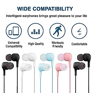 XINLIANG Earbuds Wired Earphones 5 Pack 3.5mm in-Ear Headphones with Microphone for Laptop, Tangle Free Ear Buds for Chromebook, Android, Gaming, Mp3, Cheap Earbuds for Kids School Students