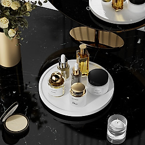 Lazy Susan Organizer Homerays 9 Inch Non-Skid Bamboo Lazy Susan for Kitchen Rotating Spice Rack for Kitchen Cabinet, Wood Turntable for Kitchen Countertop Organizer White