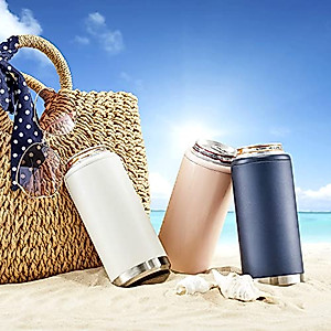 Maars Skinny Can Cooler for Slim Beer & Hard Seltzer | Stainless Steel 12oz, Double Wall Vacuum Insulated Drink Holder - Glitter Blush