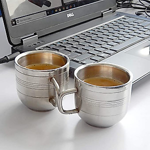 WhopperOnline Double Wall Espresso Coffee Cups Set of 4, Stainless Steel Tea Coffee Mug Cups, Reusable and Dishwasher Safe - 6 oz