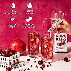 PURE KICK Energy Singles To Go Drink Mix, Black Cherry Pomegranate, Includes 12 Boxes with 6 Packets in each Box, 72 Total Packets