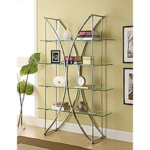 Coaster Home Furnishings X-Motif Bookcase with Floating Style Glass Shelves Chrome and Clear, 16"D x 48"W x 72"H (910050)