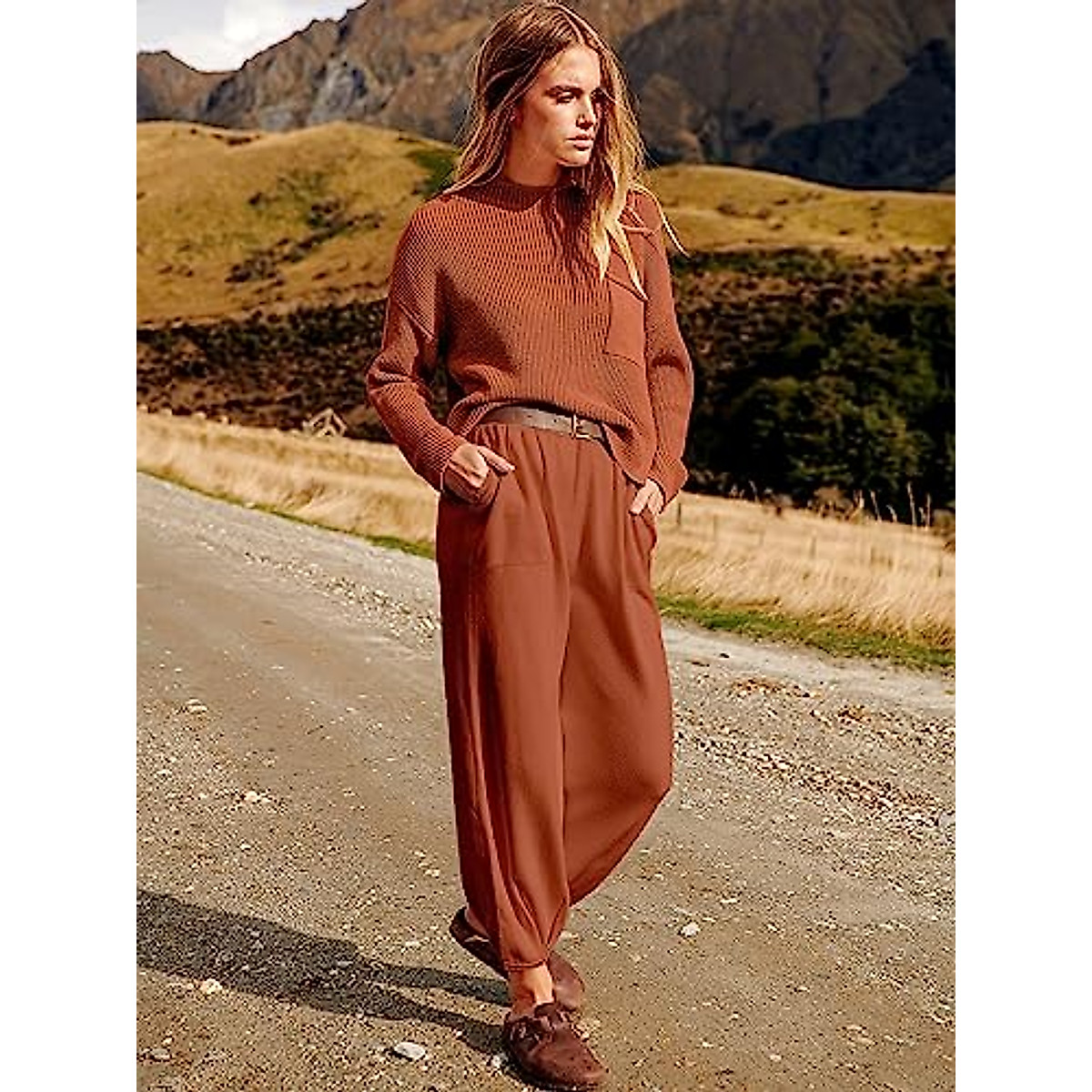 ANRABESS Women's Two Piece Sweater Sets Long Sleeve Knit Pullover Tops Casual Pants Sweat Outfits Set Matching Lounge Set 2023 Fashion Clothes Loungewear 1082xiuhong-M