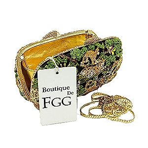 Forest Animal Pattern Style Crystal Clutch Purses for Women Formal Evening Bags (Green) Medium
