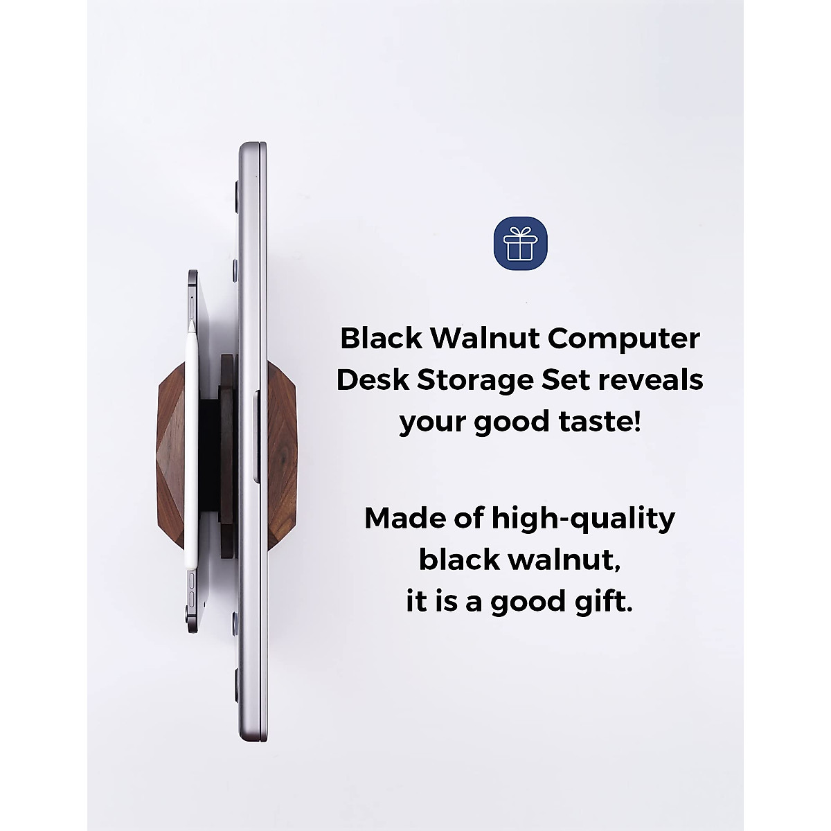MOYUART Vertical Laptop Stand, MacBook Stand Wood, Vertical Laptop Holder for Desk, Widen Dock Fits All MacBook/Surface pro/Samsung/HP/Dell/Chrome Book(Black Walnut)