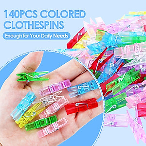 140 Pcs Mini Clothes Pins Colored - Small Clear Clips for Hanging Picture String, 1.37 Inch Plastic Photo Clips Transparent, 7 Colors