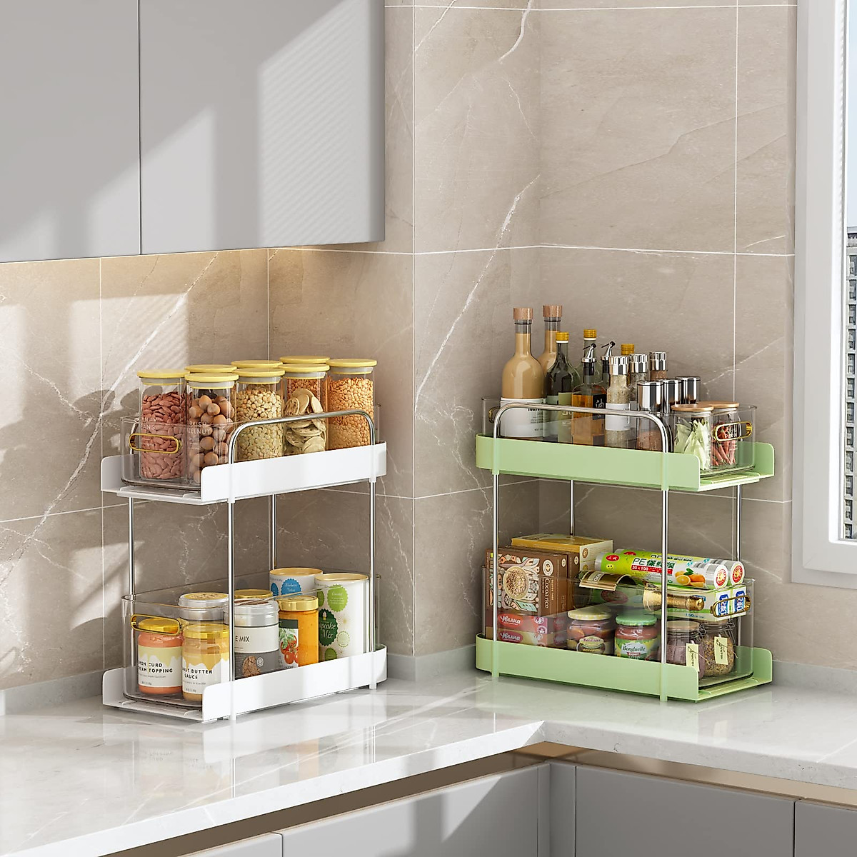 submatches 2-Tier Clear Under Sink Organizer and Storage -Multi-Purpose Bathroom Cabinet organizer, Pull Out Kitchen Pantry Organization and Storage