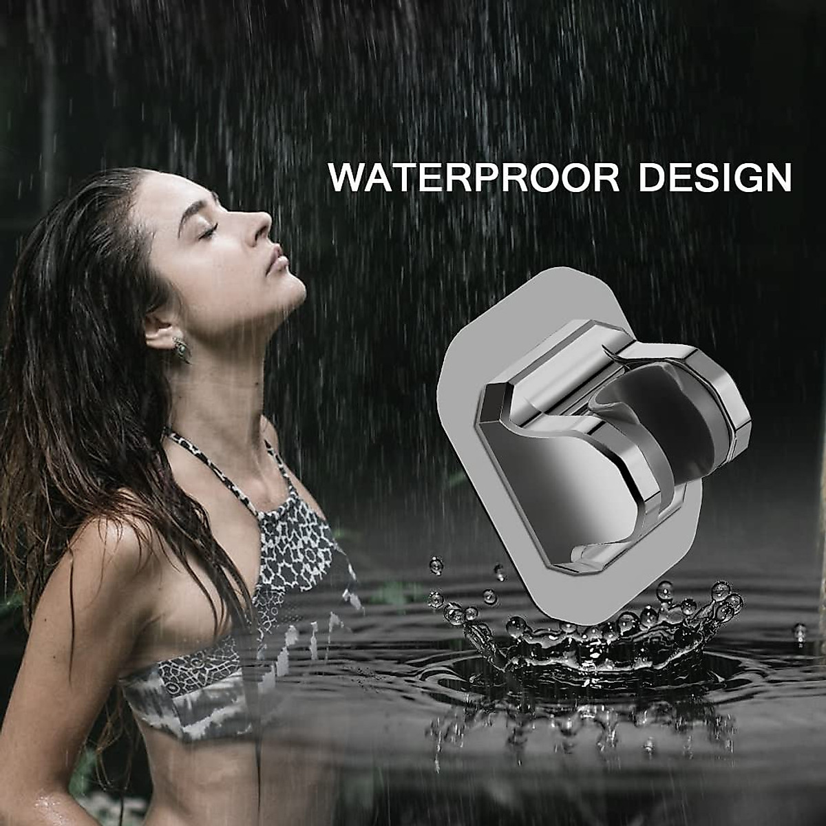 Shower Head Holder Adhesive Adjustable Handheld Shower Wand Holder No Drilling Wall Mount Bracket (Silver) (Shower Head Holder)