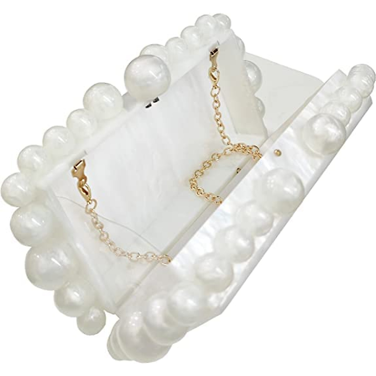 KWRNIAE White Acrylic Evening Clutch Bag for Women Glitter Marble Purse Handbag for Wedding Cocktail Party Prom, White01