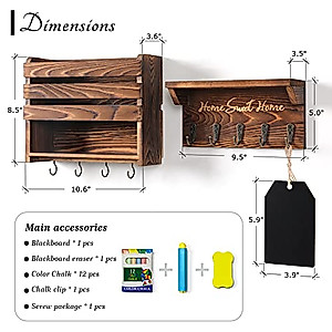 Innovation Key and Mail Holder for Wall, 2 in 1 Key Mail Holder for Wall, Wall Mail Holder with Shelf, Mail Holder with 9 Key Hooks, Pine Wood Vintage Brown