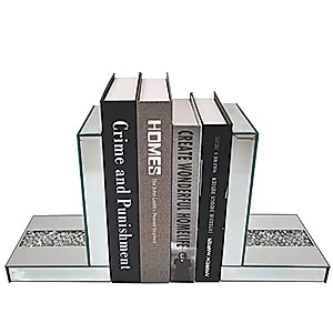FYWDGLART Mirrored Decorative Bookends.Silver Crush Diamond Decorating Bookend.Skid-Resistant Design.Bookshelf Decor.9X6X5.1inches,Set of 2.