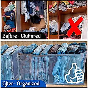 4 pc 7 grids Wardrobe Clothes Organizer , Clothes Organizer For Folded Clothes With Small Bag , Grey Wardrobe Organizer , Pants Organizer , Closet Organization