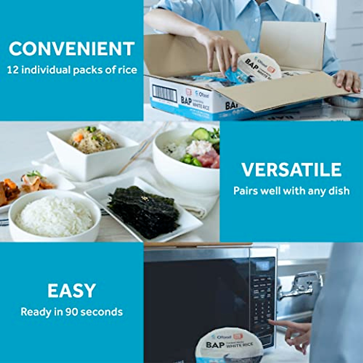 O'Food BAP Instant Rice (Pack of 12), Korean Cooked White Rice, Microwavable, Gluten-Free Sticky Rice Bowl, Asian Rice, Pantry Staple, Microwave Safe, Perfect with Kimchi, Noodles, Soup