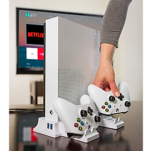 YoK Cool and Charge Vertical Cooling Stand for Xbox One Built In Cooling Fan With Dual Controller Charging Station - Compatible With Xbox One S