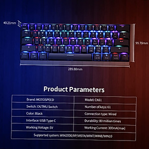 dsfen CK61 RGB Mechanical Gaming Keyboard OUTMU Blue Switches Keyboard 61 Keys Anti-ghosting with Backlight for Gaming Black