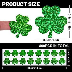 Whaline 800Pcs Shamrock Shape Glitter Stickers St. Patrick's Day Holographic Stickers Lucky Clover Shinny Label Tag Self-Adhesive Stickers for Irish Holiday Party Boxes Cards Seal Envelopes