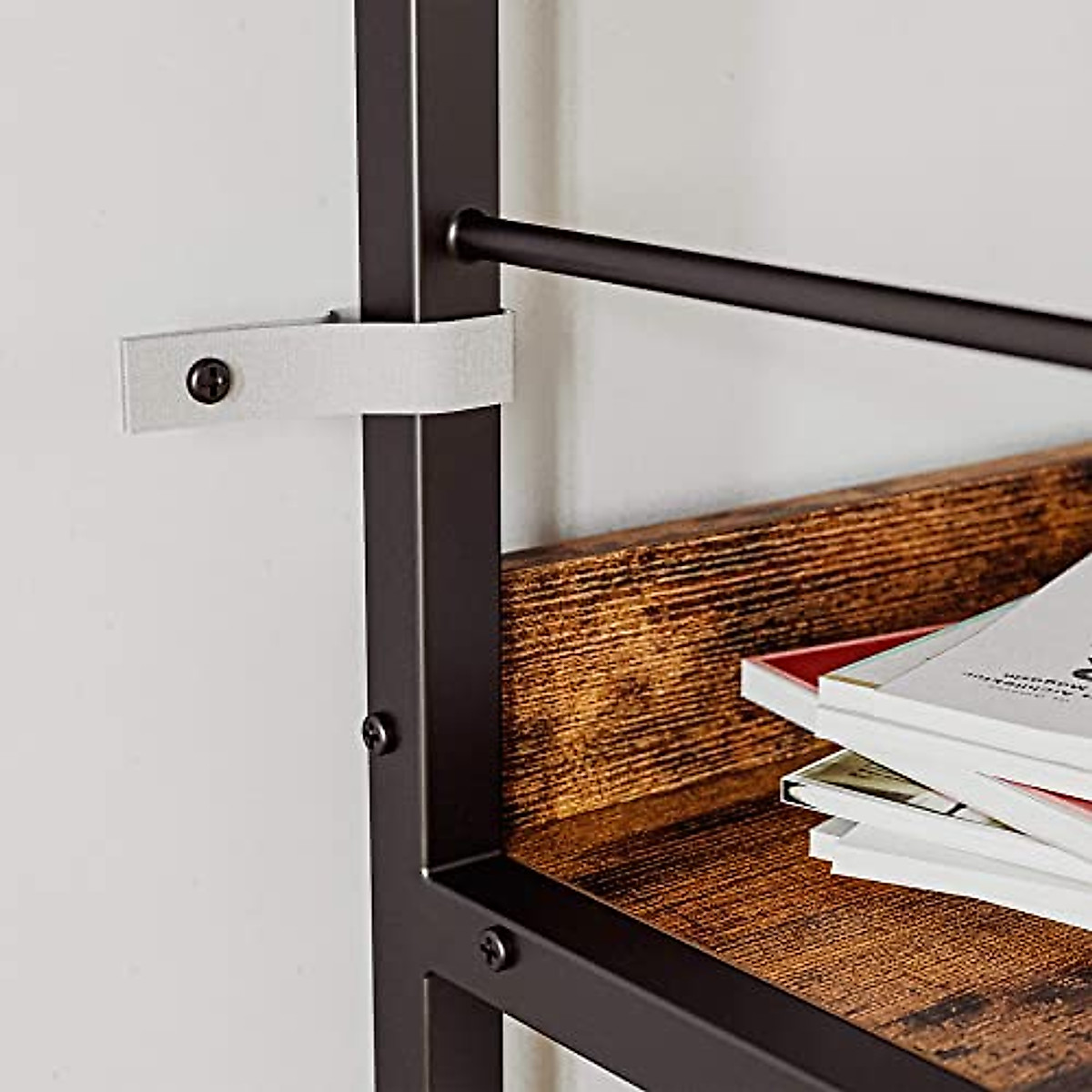 IRONCK Industrial Bookshelves and Bookcases, Ladder Shelf 5 Tier with Metal Frame for Living Room, Home Office, Rustics Brown