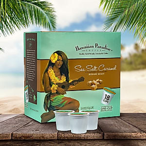 Hawaiian Paradise Coffee Sea Salt Caramel Single Serve Cups 18 Count - Compatible with Keurig K-Cup Brewers