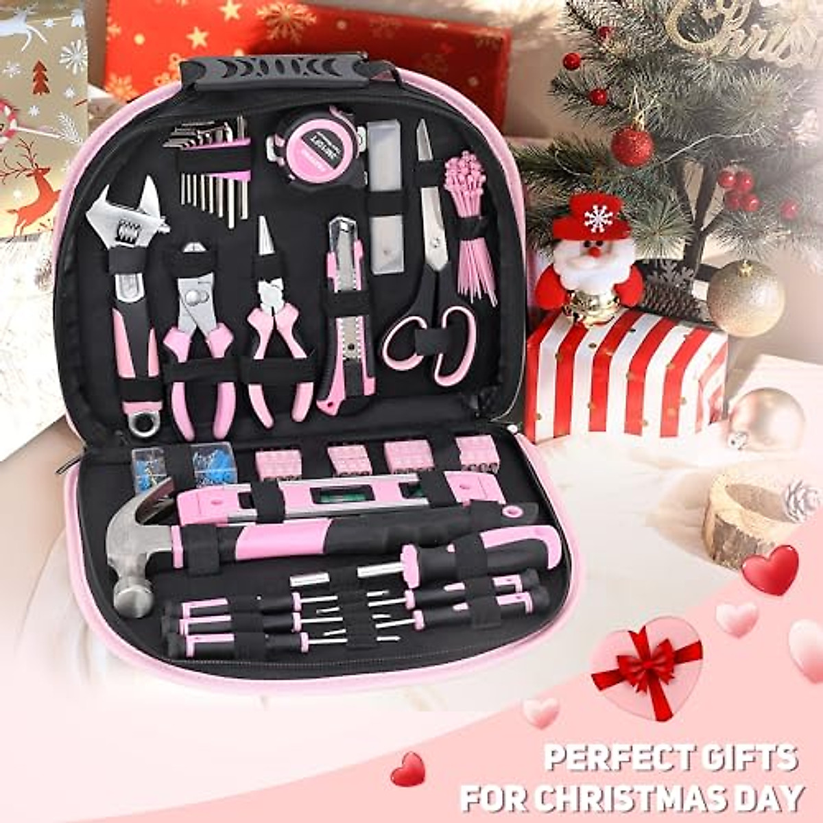 TOPLINE 208-Piece Pink Tool Kits for Women with Round Pouch, Small Tools Kit for Apartment, Home, Household Ladies Pink Tool Set for Best Gifts and Home Maintenance