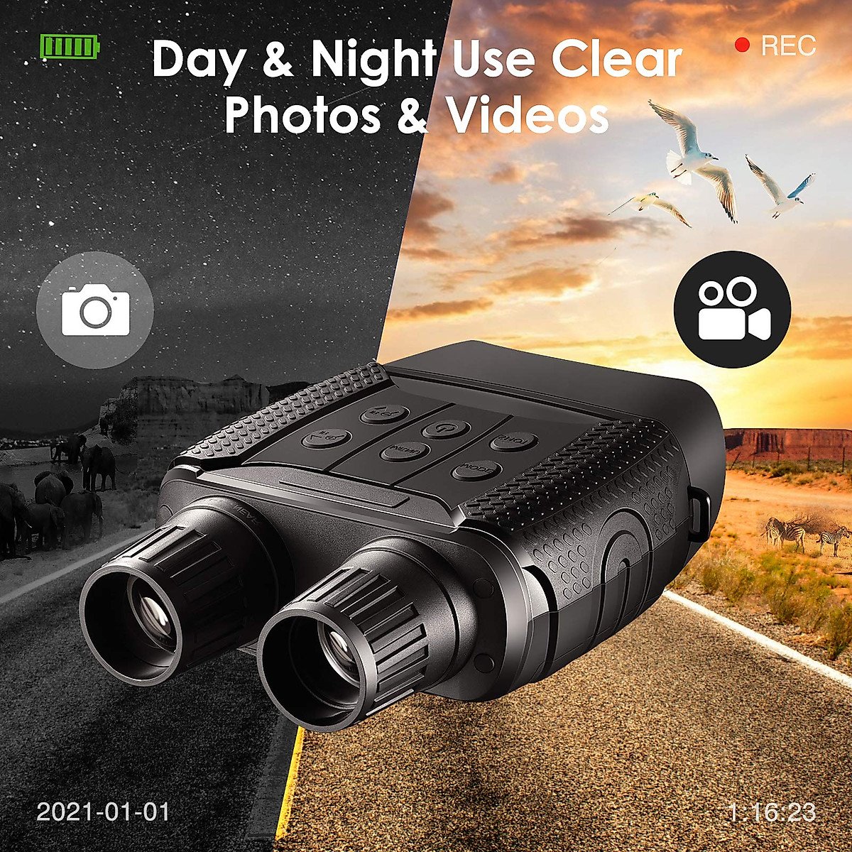 Night Vision and Day Binoculars for Hunting in 100% Darkness - Digital Infrared Goggles Military for Viewing 984ft/300M in Dark with 2.31" LCD Screen, Take Day Night IR Photos Video 32G TF Card Adults