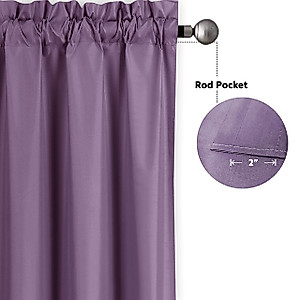 Better Home Style 3 Piece Solid Color 100% Blackout Kitchen Window Curtain Set with Tiers and Valance Solid Energy Efficient Thermal Room Darkening Drape Window Treatment # MKC (Purple)