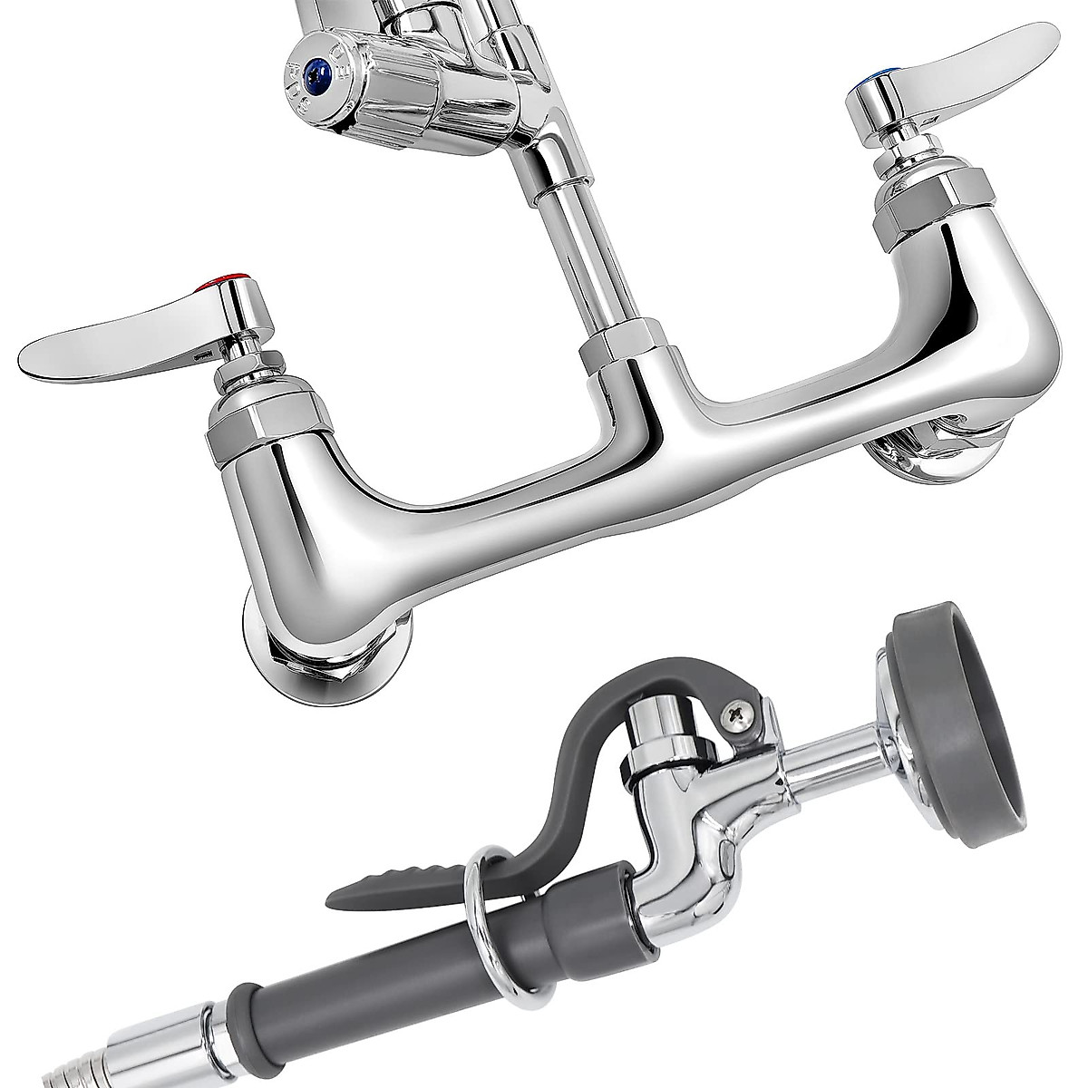 VEVOR Commercial Faucet Pre-Rinse with Sprayer, 8in Adjustable Center Wall Mount Kitchen Faucet with 12" Swivel Spout, 36" Height Compartment Sink Faucet for Industrial Restaurant, Lead-Free Brass