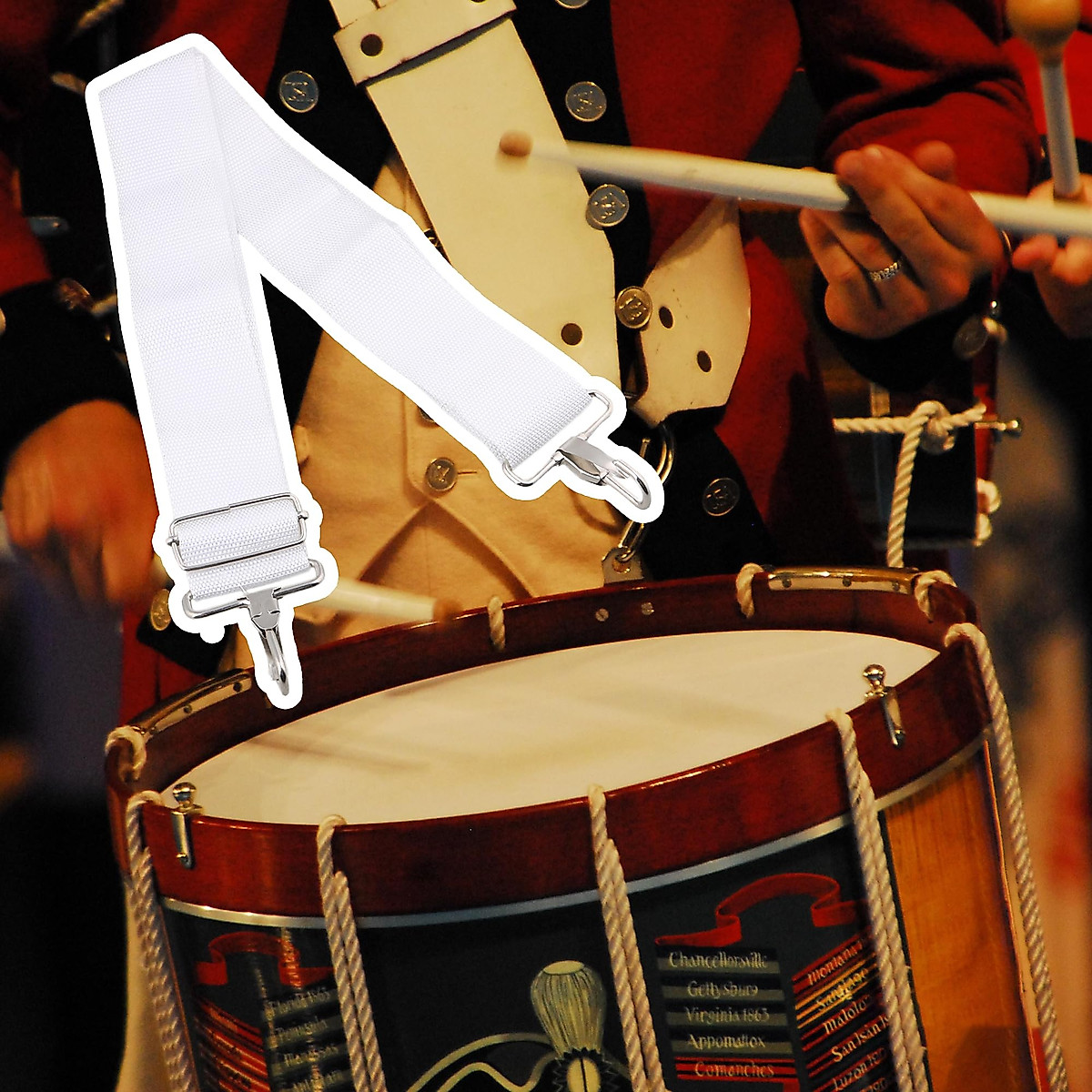 Yibuy 1.97inch Wide White Nylon Adjustable Snare Drum Sling Strap Belt Marching Percussion Accessory