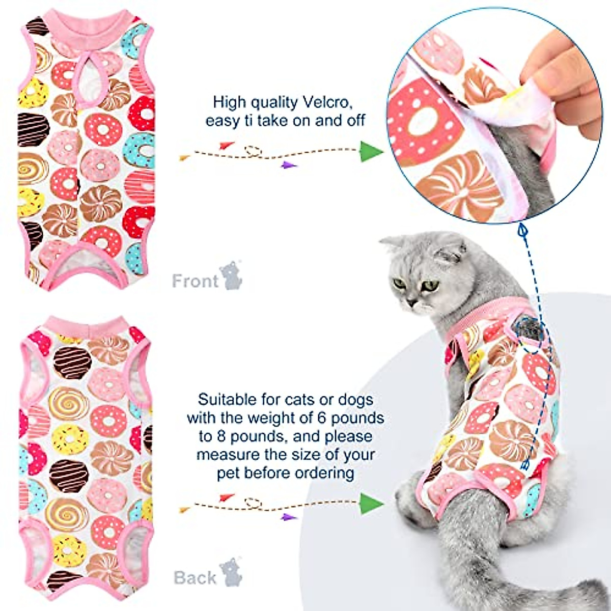 4 Pieces Cat Recovery Suits Cotton Recovery Body Wraps Breathable Kittens Recovery Clothes for Cats Small Dogs Abdominal Recovery Weaning (Banana, Football, Strawberry, Donut,M)