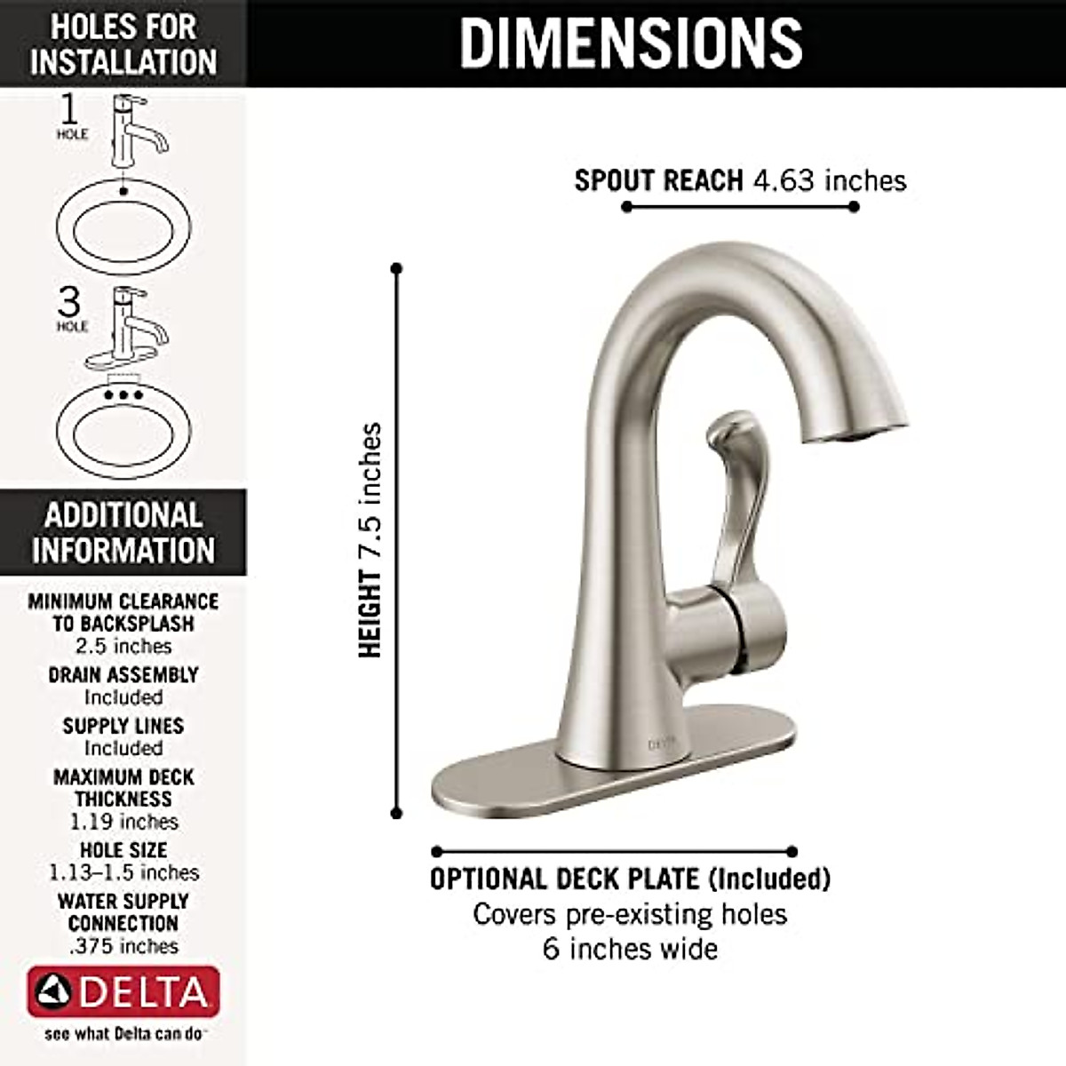 Delta Faucet Esato Single Hole Bathroom Faucet Brushed Nickel, Single Handle Bathroom Faucet, Bathroom Sink Faucet, Drain Assembly Included, SpotShield Brushed Nickel 15897LF-SP
