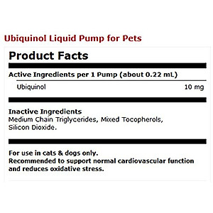 Dr. Mercola Ubiquinol Liquid Pump for Cats & Dogs, (1.45 Fl. Oz.), Non GMO, Gluten Free, Soy Free