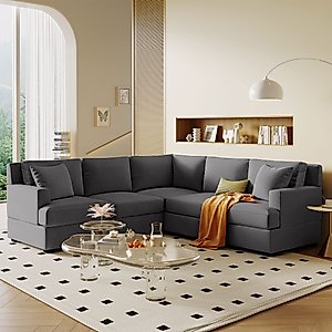 Eafurn Convertible Modular Sectional, 87.8" Free Combination Symmetrical Padded Back and 2 Pillows,5 Seater Corner Sofa & Couch for Living Room Contemporary Furniture Set, Gray