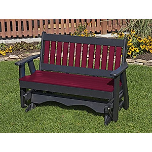 ECOMMERSIFY INC 4FT-Cherrywood-Poly Lumber Mission Porch Glider Heavy Duty Everlasting PolyTuf HDPE - Made in USA - Amish Crafted