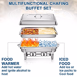 4 Pack Full Size Stainless Steel Chafing Dishes 8 Quart Chafing Dish Buffet Set Silver Rectangular Catering Chafer Warmer with Food Tray Lid and Fuel Holder for Buffet Banquet Party Catering Supplies
